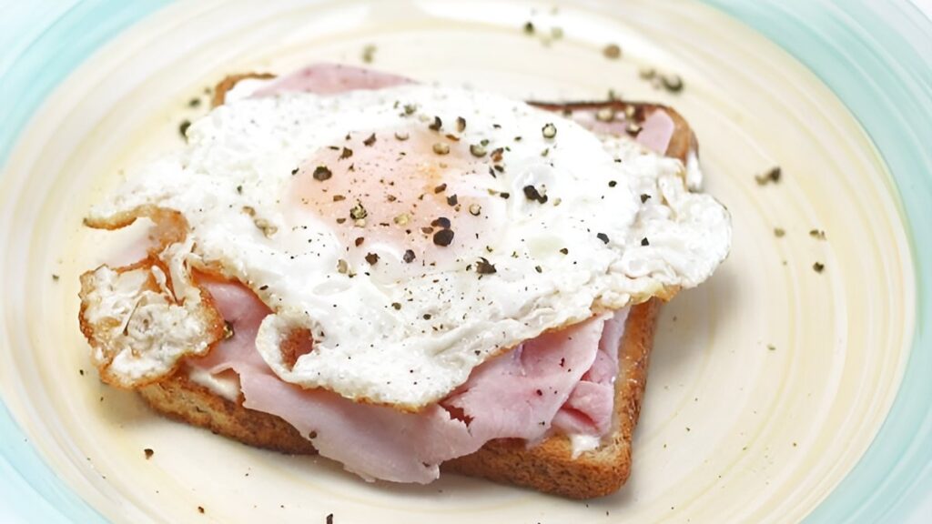 Ham and eggs on toast - the classic snack for any time of the day