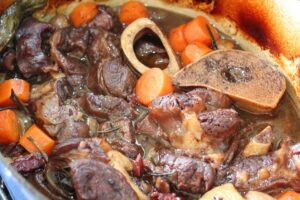 Beef Shin Recipe - beef shanks slow cooked in a Dutch oven