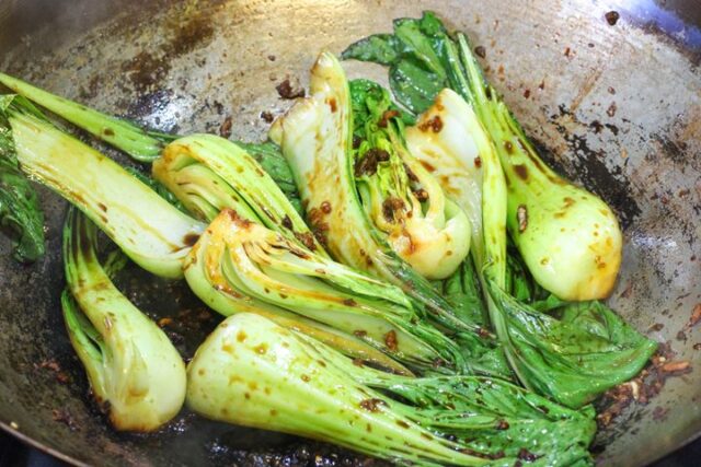 Stir-Fried Pak Choi (Bok Choy or Chinese cabbage in the wok)