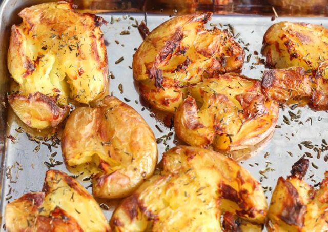 Vegan Smashed Potatoes - tasty crunchy spuds baked in the oven